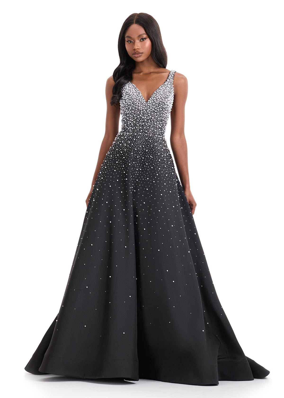 ASHLEYlauren Style 12160 - Mikado A-Line Prom Dress with V-Neckline