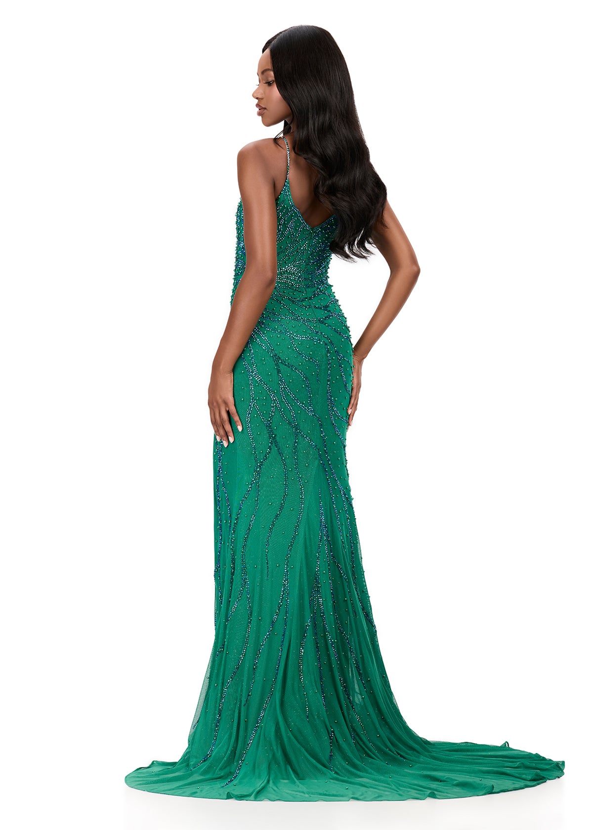 ASHLEYlauren Style 12195 - Beaded Prom Dress with Spaghetti Straps