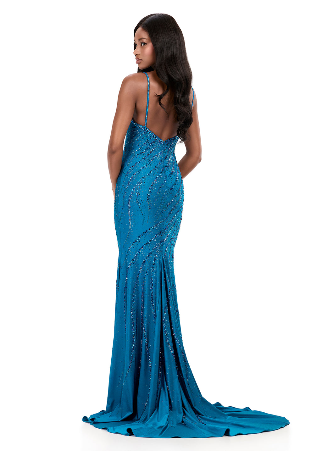 ASHLEYlauren Style 12269 - Jersey Dress with Plunging V-Neckline