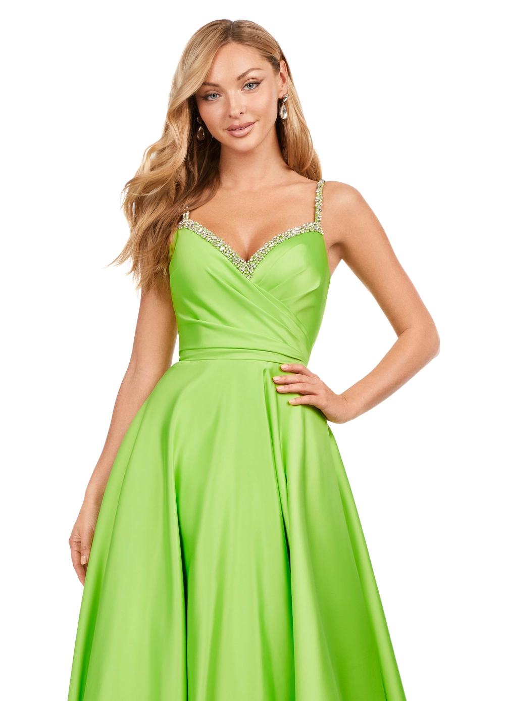 ASHLEYlauren 11267 Satin A Line Gown with Crystal Trim